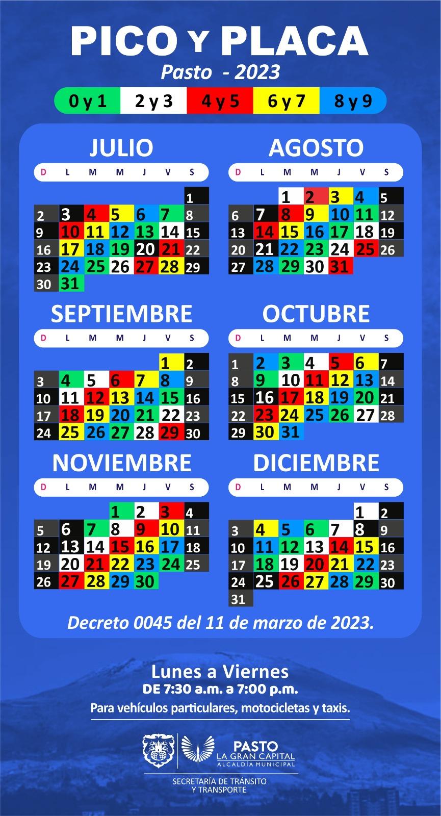 Pico y placa en Pasto: semana del 8 al 11 de agosto